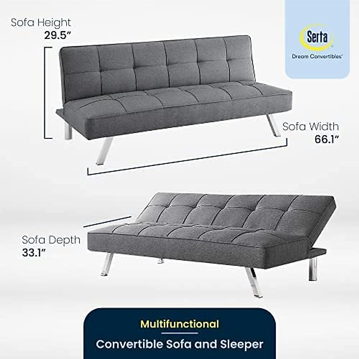 Serta Rane Convertible Sofa Bed, Charcoal