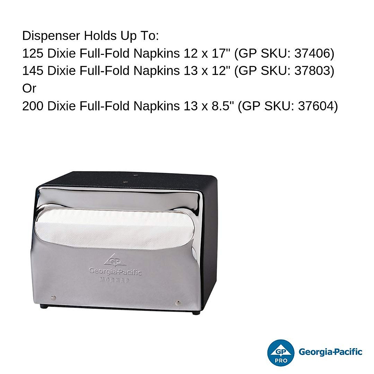 Dixie Countertop Full-Fold Napkin Dispenser by GP PRO (Georgia-Pacific), Chrome, 51602, 7.5" W x 6.0" D x 5.375" H, Black and Chrome