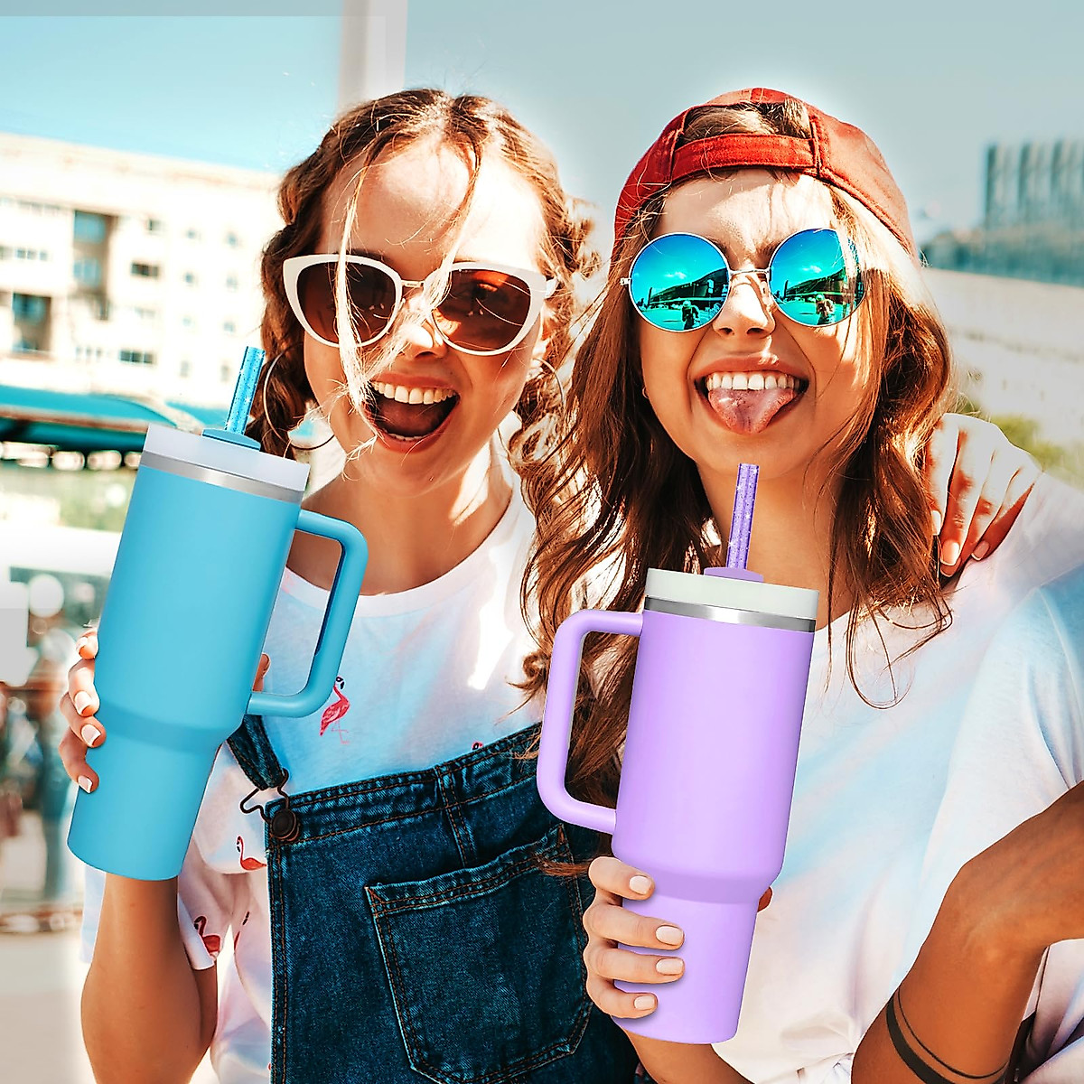 8PCS Color Replacement Straws for Stanley Owala Simple Modern, Alwenid Reusable Glitter Clear Stainless Steel Straws Accessories for Tumbler Mug Cup, BPA Free and Dishwasher Safe(7*Tritan+1*Metal)