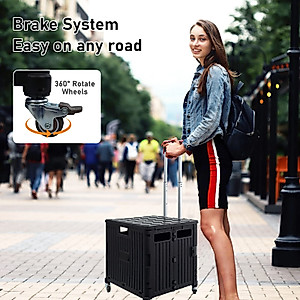 Foldable Utility Cart with Wheels, Collapsible Rolling Cart with Telescoping Handle, 360°Rotate Wheel Folding Utility Cart for Storage Office Use