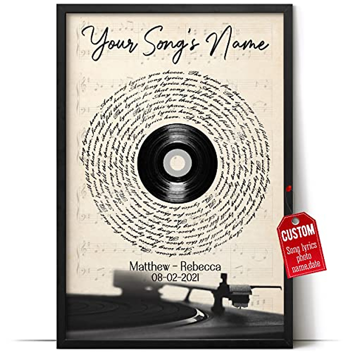 H-DEWALL Personalized Song Lyrics Poster Gifts For Boyfriend Unique Photo New Baby Presents Favorite Song Inspirational Customized Canvas Framed Photo Wall Art Picture Print Quality Decorations Living Room (Bedroom Decor Wall)