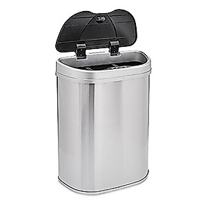 Amazon Basics Automatic Hands-Free Stainless Steel D-Shaped Trash Can, 70 Liter, 3 Bins