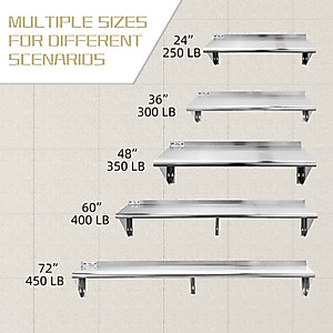 Hally Stainless Steel Shelf 14 x 24 Inches 250 lb Commercial Wall Mount Floating Shelving for Restaurant, Kitchen, Home and Hotel