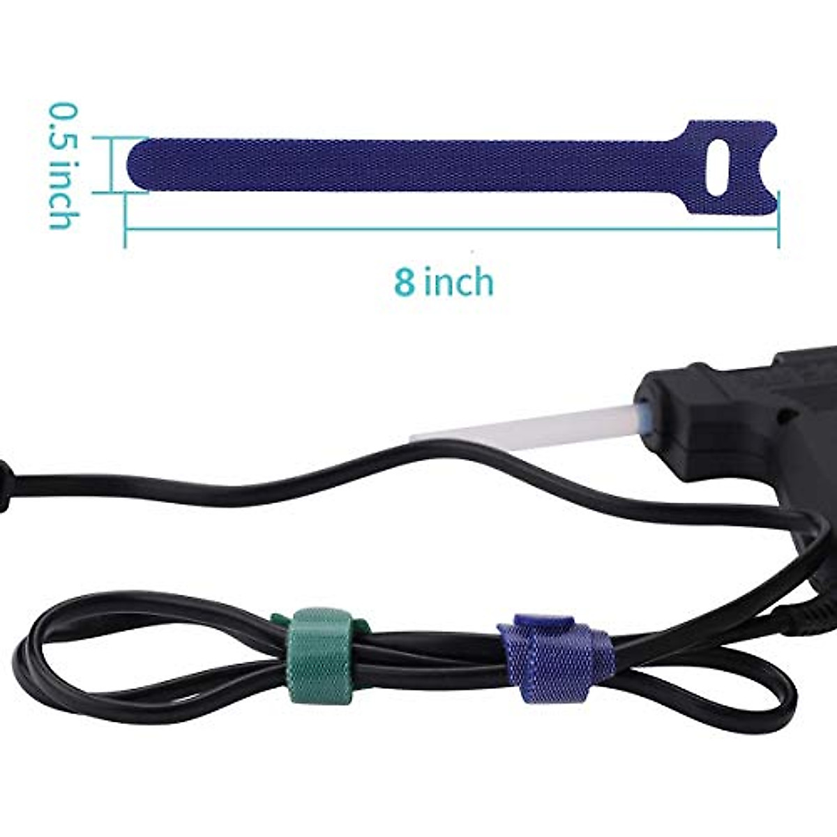 50 PCS Reusable Fastening Cable Ties, 8 Inch Premium Adjustable Cord Ties Black Cord Organization Straps, Microfiber Hook Loop Cable Management Wire Organizer Wrap