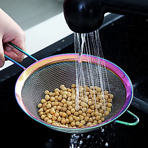 Kyraton Rainbow Fine Mesh Strainer 3 Pieces Set, Copper Flour Sifter For Baking, Stainless Steel Clander, Matcha Tea Strainer, Gravy Separator, Stasher Sieve Pasta Strainers