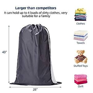 NICOGENA 2 Pack Laundry Bag with Shoulder Strap, Sturdy Drawstring Rips and Tears Resistant Nylon Fabric, Collapsible Large Clothes Storage for College, Grey