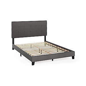 Furinno Laval Button Tufted Upholstered Platform Bed Frame, Queen, Stone