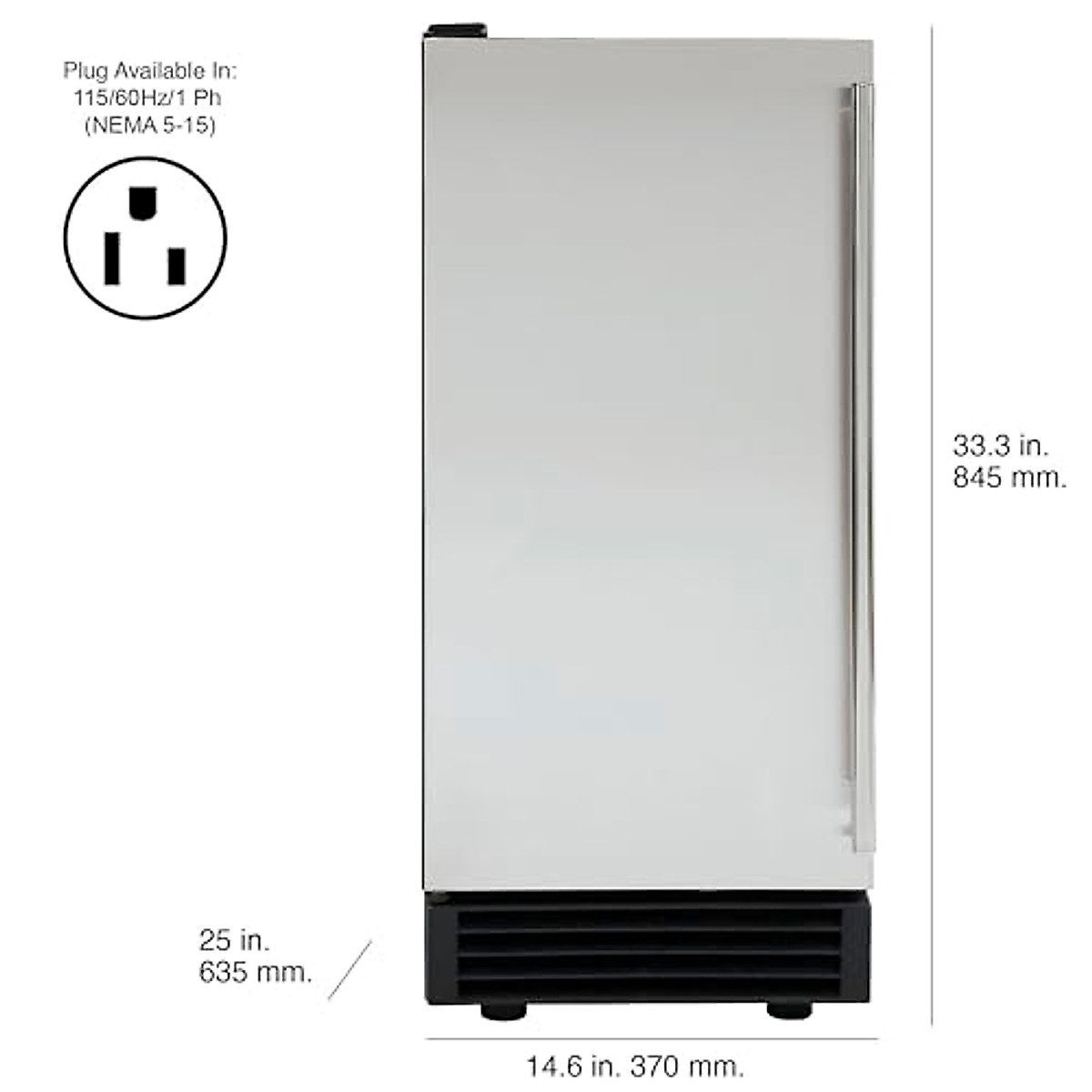 DUURA DI50 60Lb Premium Energy Star Clear Ice Cube Maker Machine for Built-in Undercounter or Freestanding Household Residential or Commercial Use, 15 Inch Wide, Silver