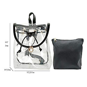 Jesdo Women's 2 in 1 Clear Fashion Backpack Transparent Travel Beach Shoulder Handbag Purse ( Black )