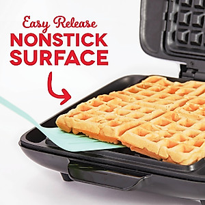Dash Deluxe No-Drip Waffle Iron Maker Machine 1200W + Hash Browns, or Any Breakfast, Lunch, & Snacks with Easy Clean, Non-Stick + Mess Free Sides, Red