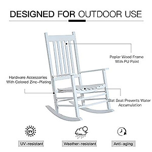 Outsunny Outdoor Rocking Chair, Wooden Rocking Patio Chairs with Rustic High Back, Slatted Seat and Backrest for Indoor, Backyard, Garden, White