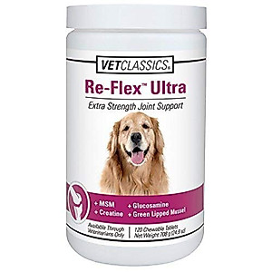 Vet Classics Re-Flex Ultra Extra-Strength Joint Support Dog Supplement – Includes MSM, Creatine, Glucosamine, Green Lipped Mussel – Supports Healthy Dog Joints – Chewable Tablets 120 Ct.