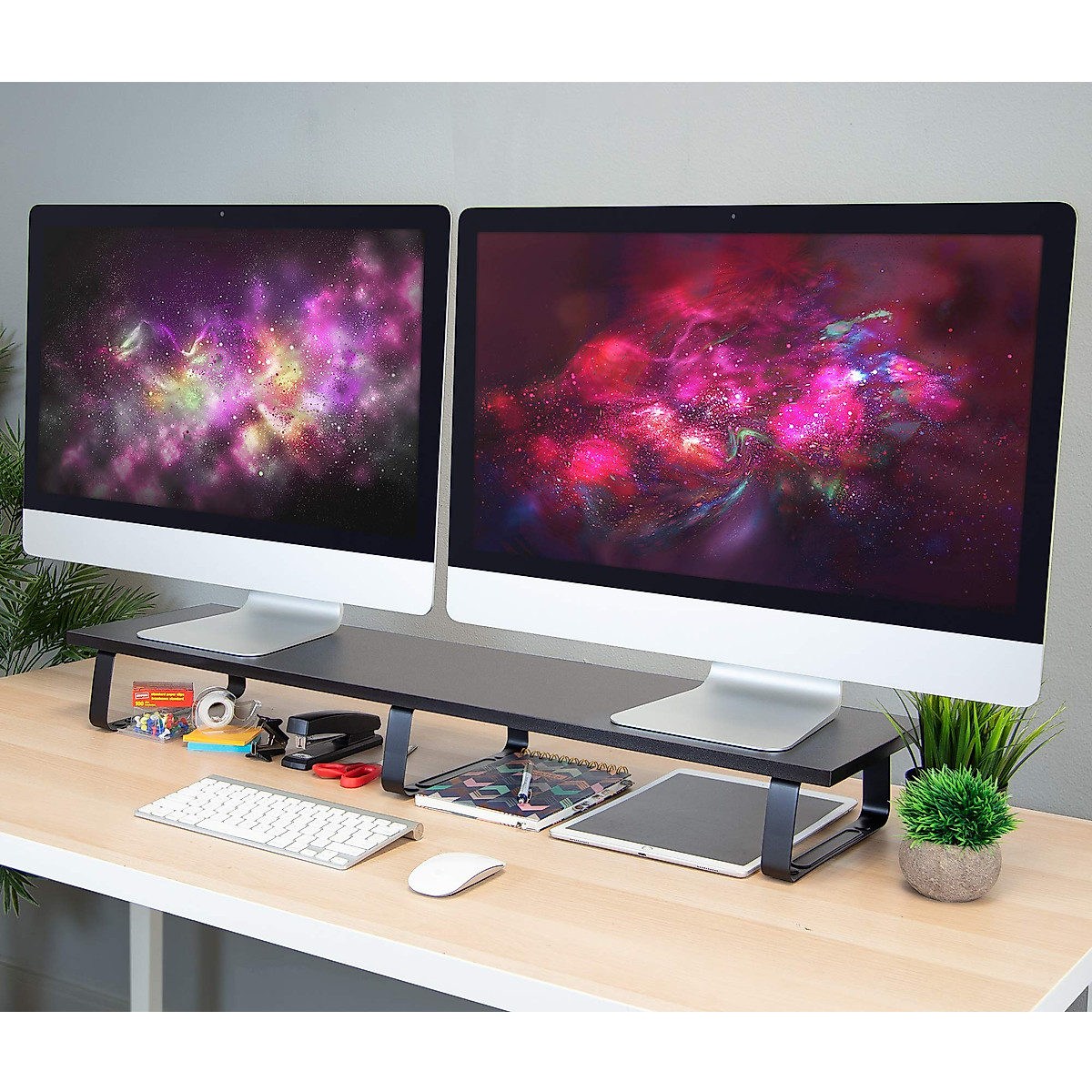 Mount-It! Extra Long Monitor Desk Riser [39 inches Extra Wide, 44 Lbs Capacity] Desktop Organizer for Double Computer Screens, Laptops, Desktops, TVs, Printers, Consoles (BLACK)