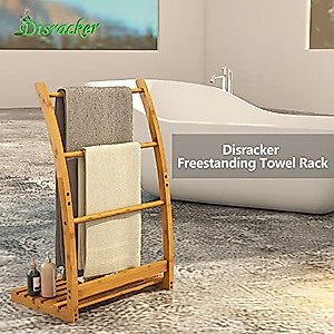 3 Tier Bamboo Towel Rack Stand Free Standing Blanket Rack with Bottom Storage Shelf for Bathroom Living Room 33.3x19.7x12.5 Inch