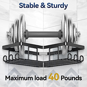 YASONIC Corner Shower Caddy, 3-Pack Adhesive Shower Caddy with Soap Holder and 12 Hooks, Rustproof Stainless Steel Bathroom Shower Organizer, No Drilling Wall Mounted Shower Rack, for Bathroom, Black