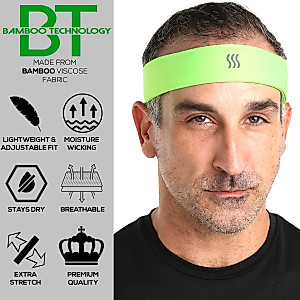 SAAKA Fully Adjustable Headband for Men and Women. Lightweight, Moisture Wicking Sweatband for Running, Sports, Workout, Cross Training, Yoga & Exercise. (Neon Green, Small)