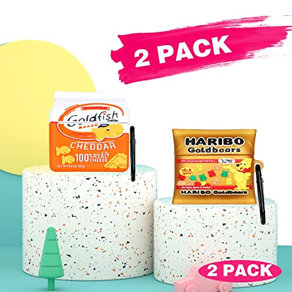 2 Pack Gkv for Airpods 3 Case for Airpod 3 (2021) Cover Unique Funny Fun Cute 3D Food Design Air Pods 3rd Generation Silicone Shell Cases for Girls Teen Boys Kids Gold Bear+Fish Biscuits