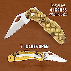 Maxam Falcon VII Lockback Camo 7 (Open) Inch Pocket Knife - Stainless Steel Serrated Blade, Textured No-Slip Handle, Carry Clip