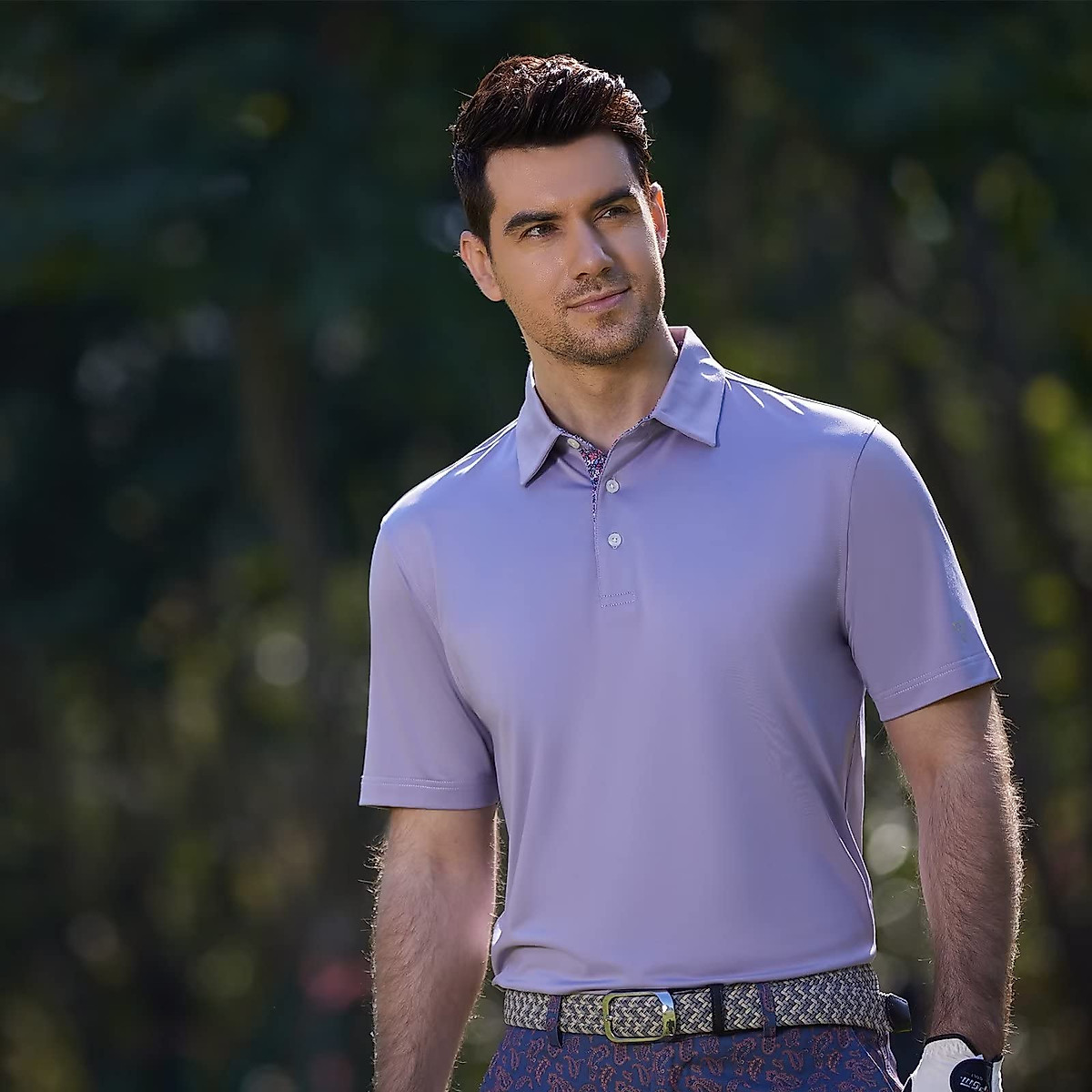M MAELREG Golf Polo Shirts for Men Short Sleeve Performance Moisture Wicking Quick Dry Casual Collared Men’s Polo Shirts Lavender