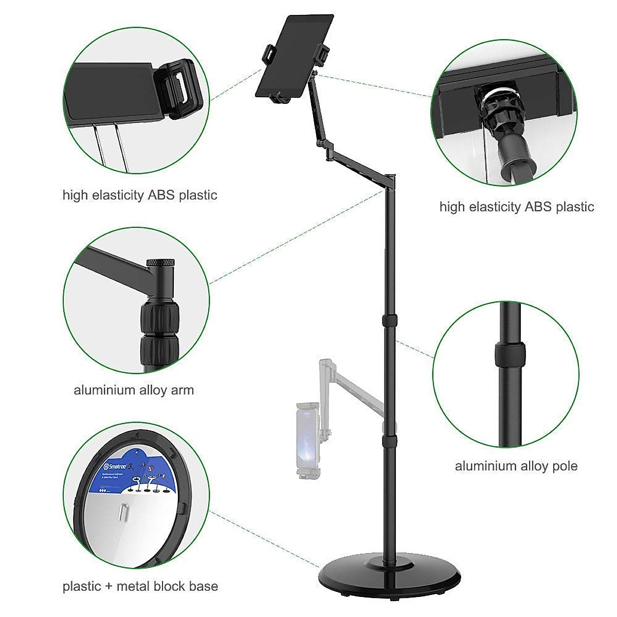 Smatree Tablet Floor Stand, 360 Degree Rotating with Height Adjustable Stand Compatible with 9-13 inch Ipad Pro/Air/Mini 2024, 12.4-11 inch Samsung Galaxy Tab S10/S9/S8, Surface Pro 11, eBook Reader
