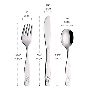 ANNOVA Children's Flatware 9 Pieces Set - Stainless Steel Cutlery/Silverware 3 x Safe Forks, 3 x Dinner Knife, 3 x Dinner Spoons - Safe Kids Toddler Utensils Lunch Box (Engraved Dog Cat Bunny)