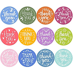 Youngever Thank You Stickers Rolls of 1240 pcs, 12 Unique Designs, 1.5 Inch, Thank You Sticker Roll Boutique Supplies for Business Packaging, Mailer Seal Stickers(620 Stickers Per Roll)