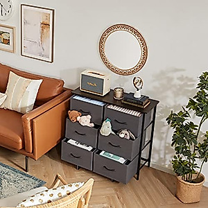 Lifewit Dresser for Bedroom, Chest of Drawers with 6 Fabric Dressers, Storage Tower Bins Units for Closet, Living Room, Hallway, Dormitory, Office Organization, Steel Frame&Wood Top, Dark Grey