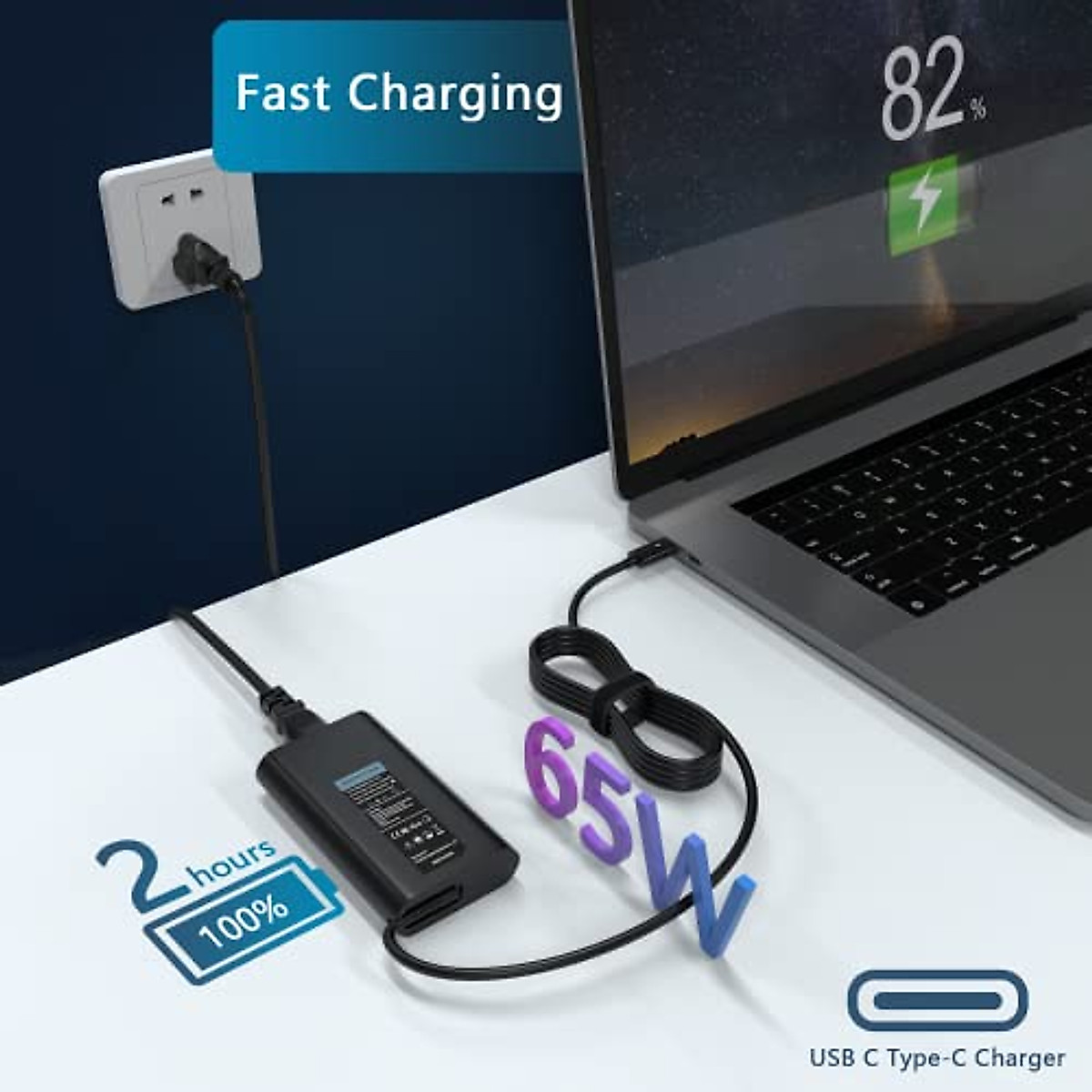 65W USB C Laptop Charger for Dell Inspiron 13 14 16 5310 7420 7425 7620 2-in-1 Business/Student Laptop,Dell Inspiron 14 15 16 5425 5420 5510 5625 Type C Power Supply Adapter Cord