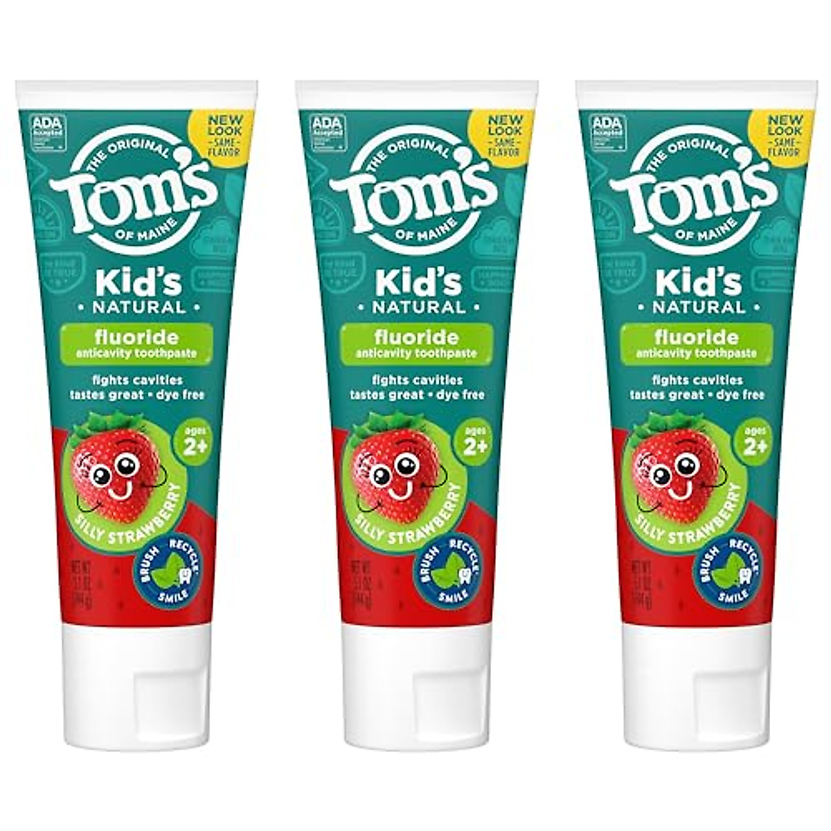 Tom's of Maine ADA Approved Fluoride Children's Toothpaste, Natural Toothpaste, Dye Free, No Artificial Preservatives, Silly Strawberry, 5.1 oz. 3-Pack (Packaging May Vary)
