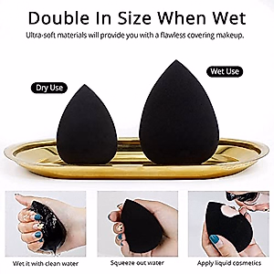 BEAKEY 3+1 Pcs Makeup Sponges with Kabuki Contour Brush, Beauty Sponge Blenders with 3 Shapes for Liquid Foundation, Cream and Powder (3 Sponges+ 1 Contour Brush)