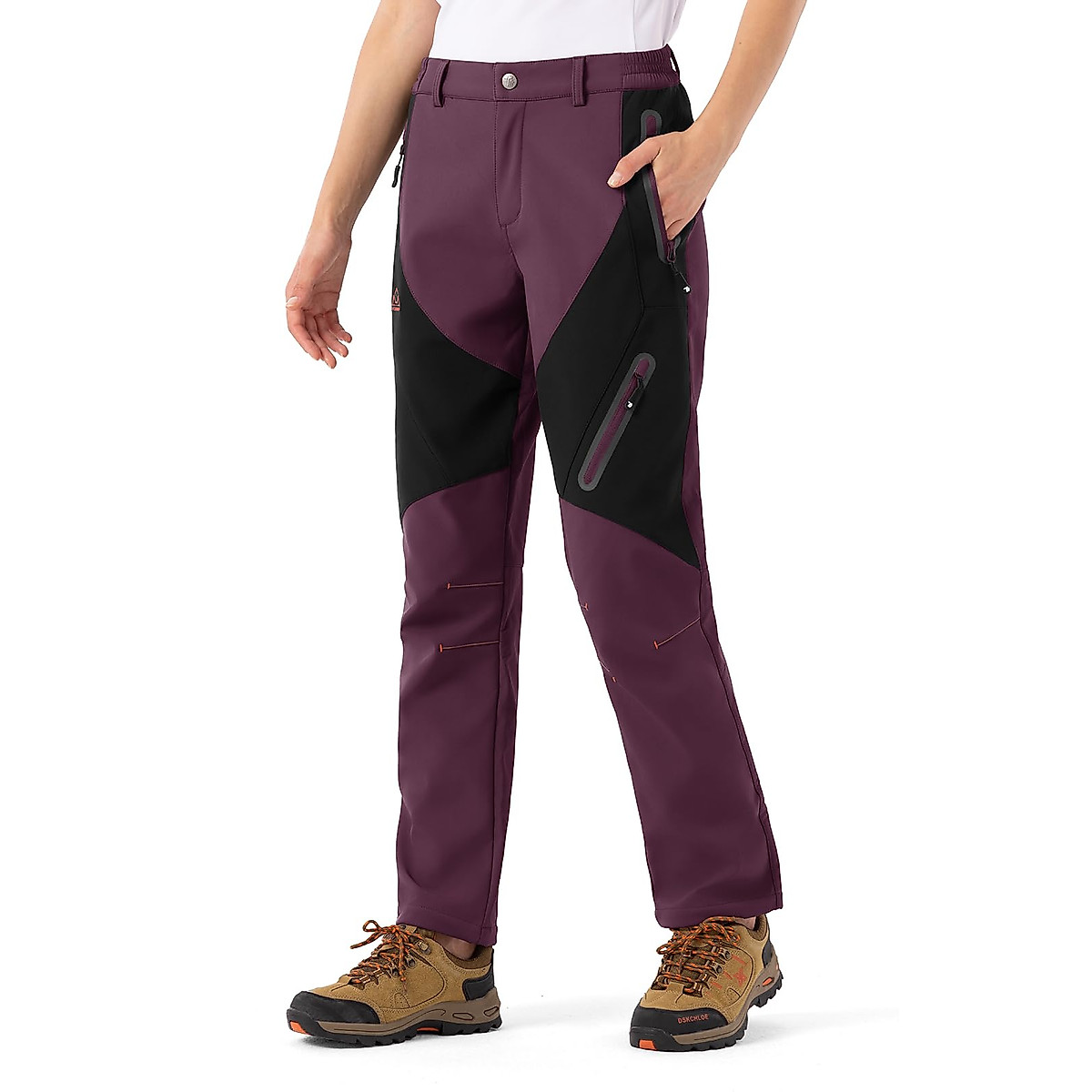 TBMPOY Women's Ski Windproof Waterproof Snow Pants Outdoor Hiking Fleece Lined softshell Pants Purple L