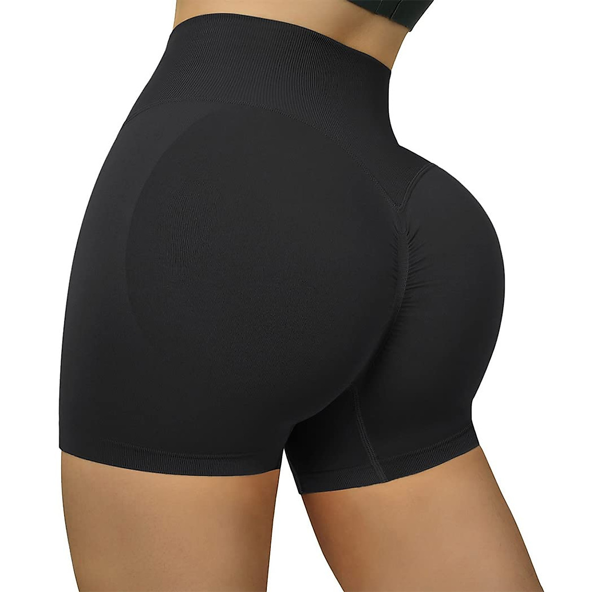 SUUKSESS Women Seamless Booty Shorts Scrunch Butt Lifting High Waisted Workout Shorts (3" Black, M)