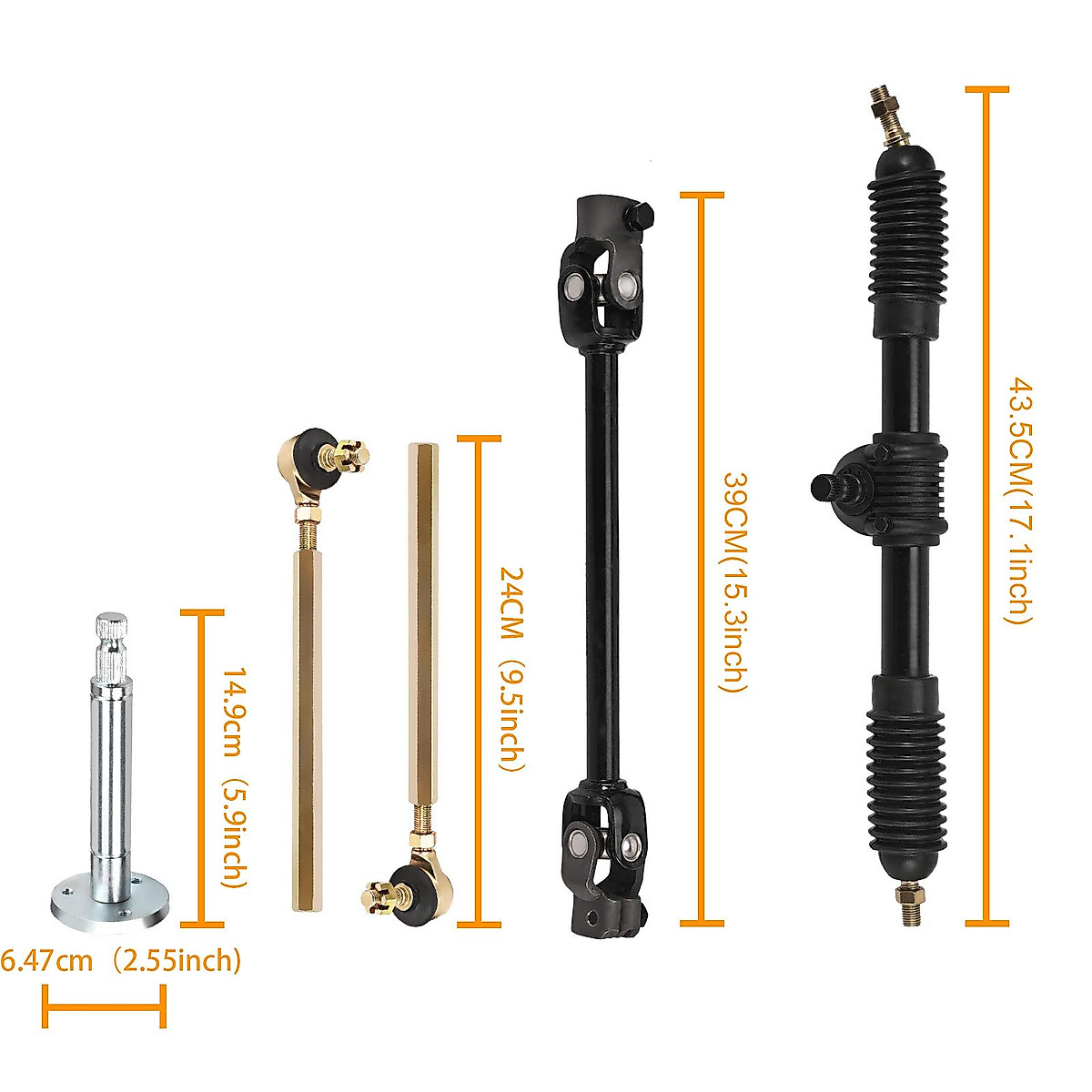 Trkimal Steering Wheel assembly Tie Rod Rack Adjustable Shaft Kits Fit for Go Kart ATV UTV 110cc 125cc 140cc 150cc