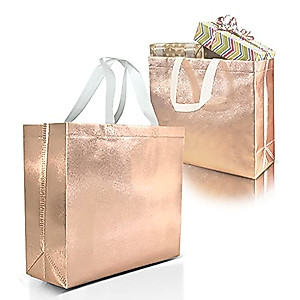 Nush Nush Rose Gold Gift Bags Large Size – Set of 15 Reusable Rose Gold Gift Bags With White Handles - Perfect As Christmas Gift Bags, Goodie Bags, Birthday Gift Bags, Party Favor Bags –13Wx5Dx11H