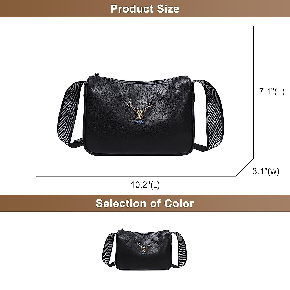 Men's Genuine Leather Satchel Bag Business Work Crossbody Bags Casual Small Shoulder Bag with Adjustable Straps (Black)