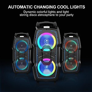VeGue Karaoke Machine, Wireless Bluetooth PA System for Adults & Kids with Dual 8'' Subwoofers, 2 UHF Wireless Mics, Colorful LED Lights, Ideal for Home Karaoke, Party, Stage Performance (VS-0808)