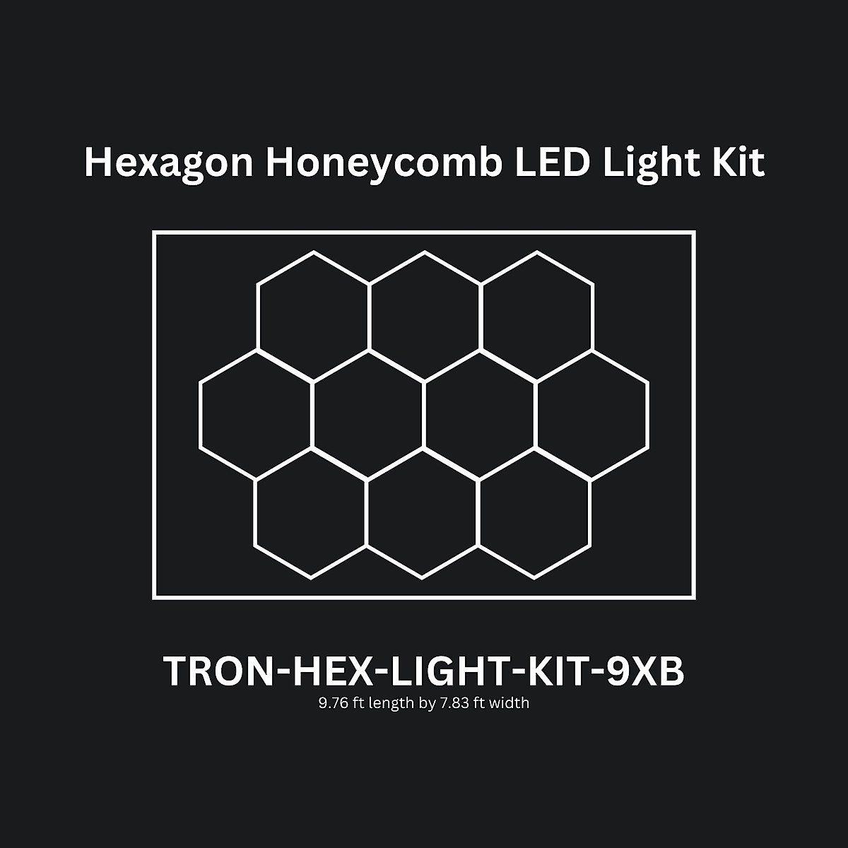 TRON Auto Lab 9X (Nine) Hexagon LED Light Kit, with Border Upgrade, Grid Series, Super Bright Daylight White 6500K, TRON-HEX-LIGHT-KIT-9XB