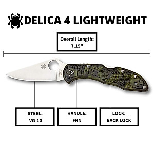 Spyderco Delica 4 Lightweight Signature Knife with 2.90" Flat-Ground Steel Blade and Zome Green FRN Handle - PlainEdge - C11ZFPGR