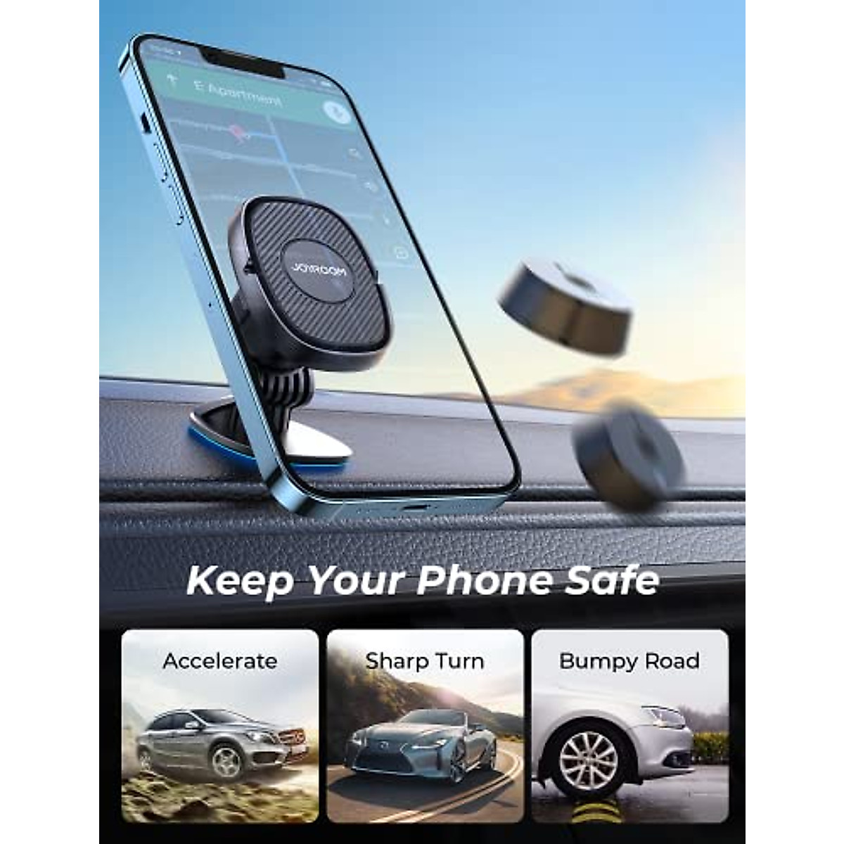 JOYROOM 2-Pack Magnetic Phone Holder for Car, [2022 Upgraded 6 Stronger N52 Magnets] Extreme Magnetism Car Phone Holder Mount for iPhone 14 13 Pro X XR, Samsung Galaxy etc