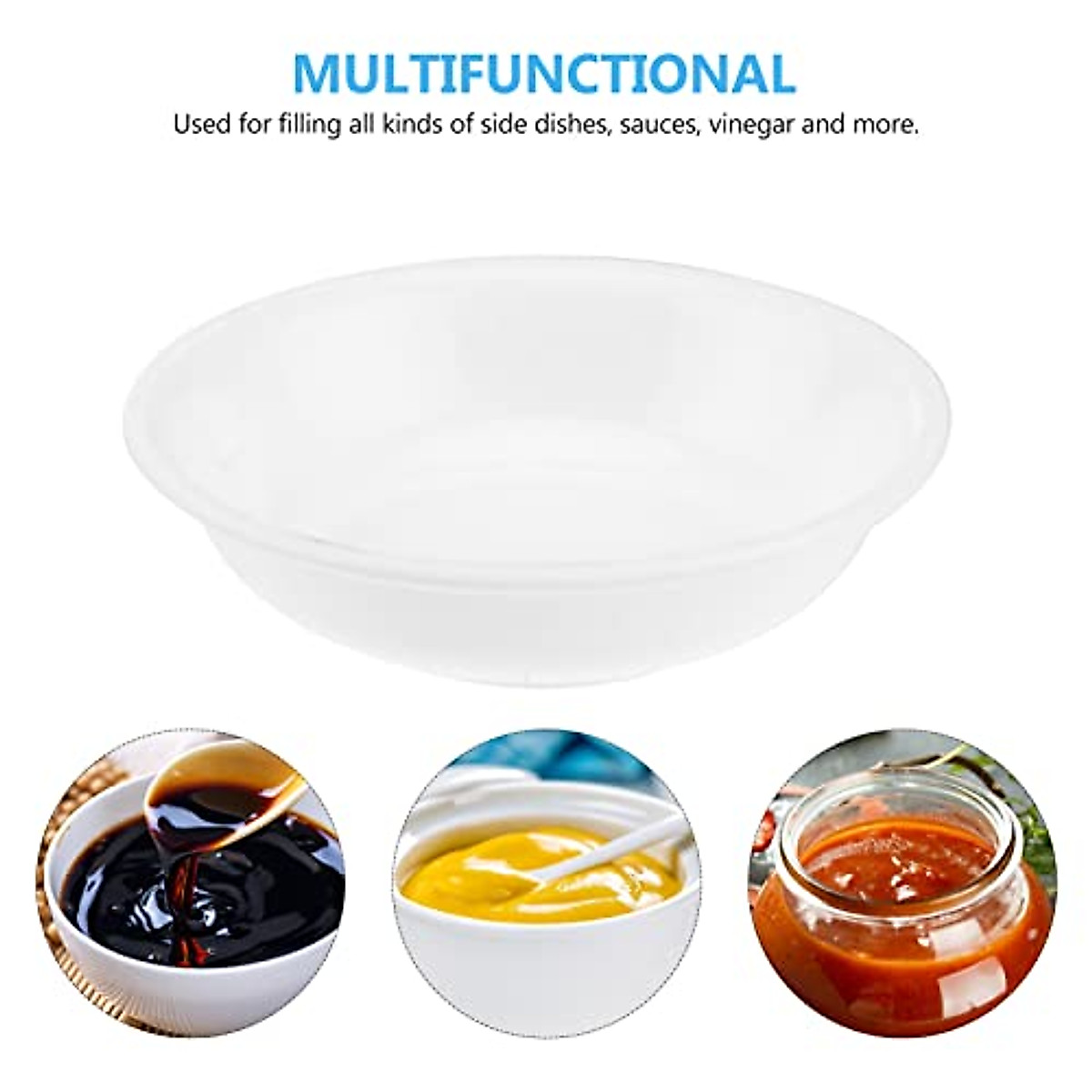Tofficu 10pcs Sauce Dishes Round Seasoning Dishes Plastic Sushi Dipping Bowl Saucers Bowl Mini Appetizer Plates(2.8×2.8×0.9in)