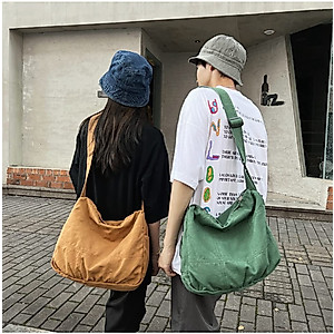 TUPIRIYN Women's Canvas Crossbody Bag Casual Shoulder Bag Solid Color Hobo Bag Large Shopping Bag Messenger Bag Unisex (Green)