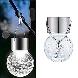 1Pc Hanging Solar Light Outdoor,Mini Cracked Glass Ball Lawn Solar Powered Pathway Outdoor Decorative Hanging Ball Light,for Garden,Yard,Patio,Tree,Holiday Party Decoration(White)