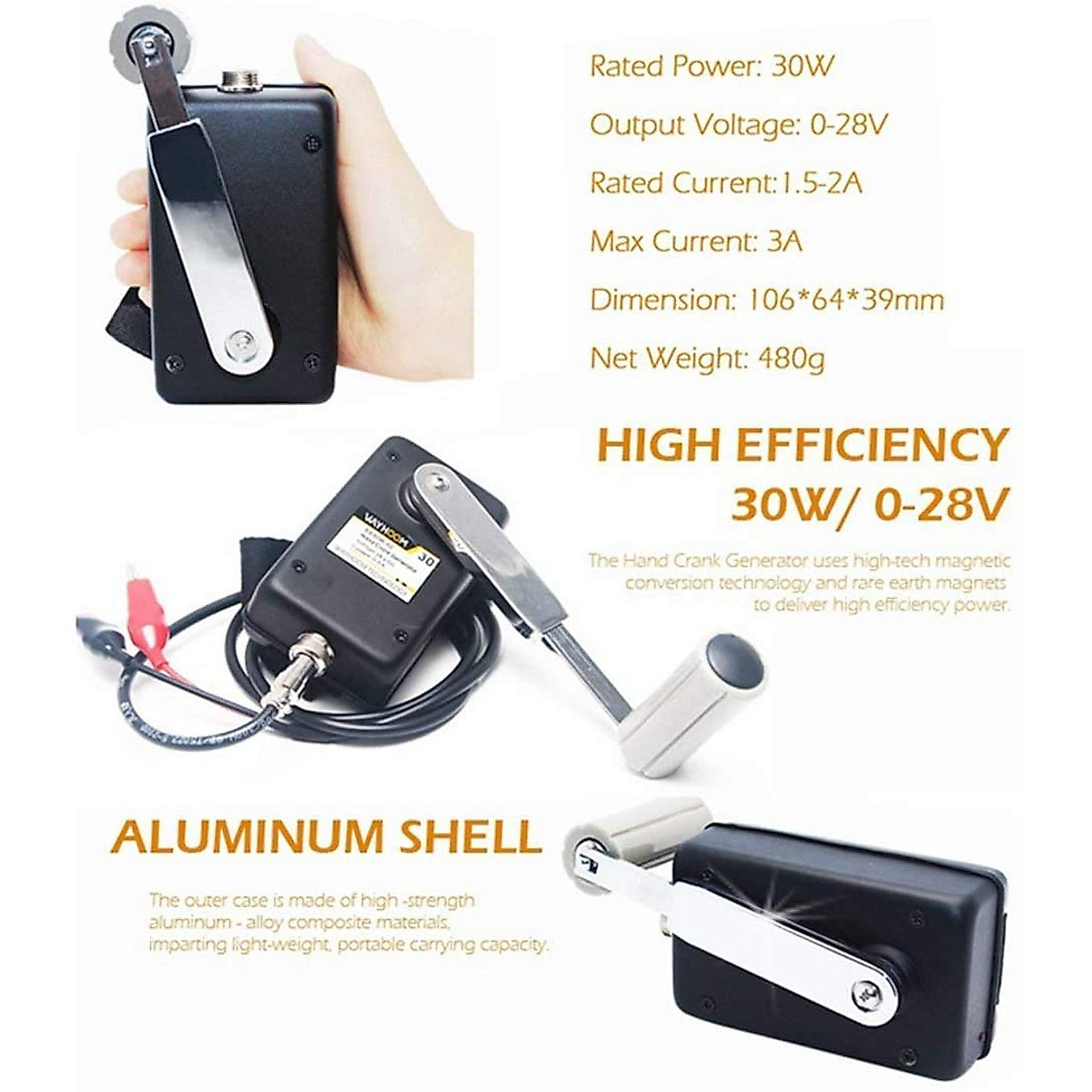 Yengsen Hand Crank Generator 30W 0-28V Portable Dynamo Phone Charger Military for Outdoor Mobile Phone Computer Charging with USB Plug (Green)
