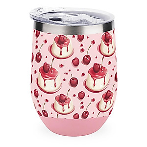 Cherry Panna Cotta Funny Wine Tumbler 12 Oz Stainless Steel Insulated Mug Double Wall Water Cup with Lid