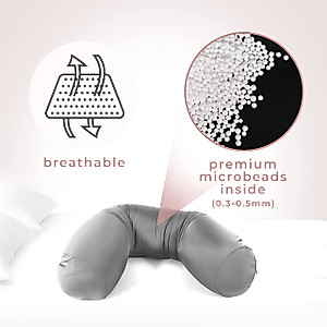 Squishy Deluxe Microbead Body Pillow with Silky Removable Cover, Extremely Huggable, Full Body Support, Keeps Spine in Proper Alignment, Doubles As a Pregnancy & Nursing Pillow, 47 X 7” (Black)