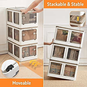 BTGGG Collapsible Storage Bins with Lids 3 Pack-14.5Gal Plastic Stackable Storage Bins Foldable with 5 Doors & Wheels,Foldable Storage Box Folding Storage Bins for Cloest Storage and Organizer