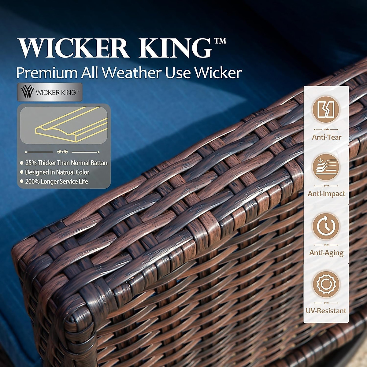 HERA'S HOUSE High Back Swivel Patio Furniture Sets 6 Pieces, Oversized Outdoor Wicker Sectional Conversation Set for Garden Backyard, Navy Blue