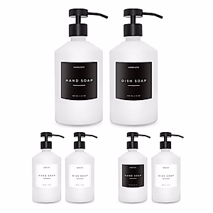 Luxury Glass Soap Dispenser Set of 2 - Elegant Aesthetic White Glass Bottles with Modern Matte Black Stainless Steel Pumps, Ideal for Kitchen, Bathroom, Hand Soap, Dish Soap, and More.