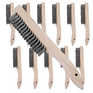 ZOENHOU 12 Pieces 10 Inches Wire Brush Wooden Handle, Multi-Purpose Wire Scratch Brush, Wire Brushes for Cleaning Welding Slags and Rust, 20 Steel Wires Each Hole