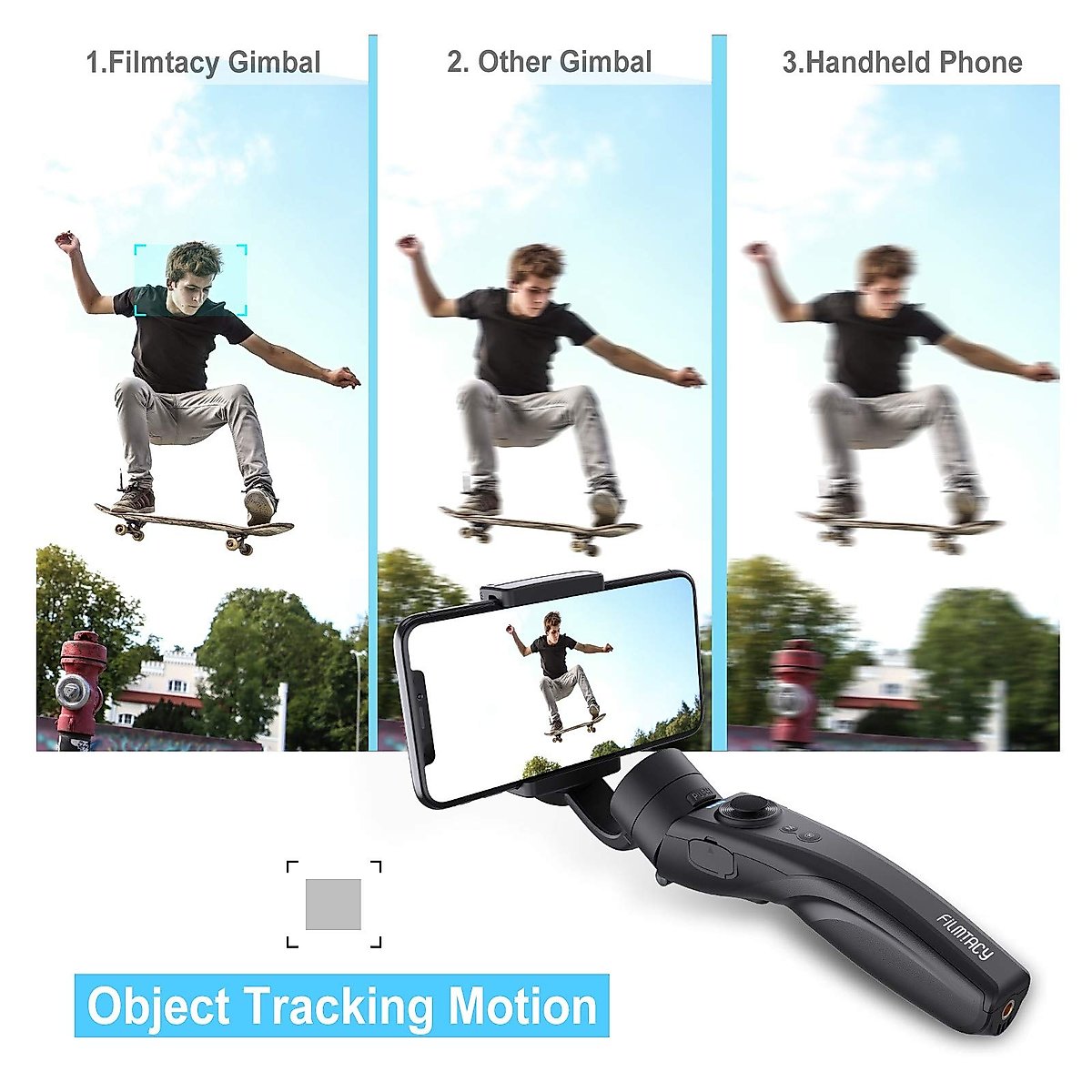 Filmtacy Handheld Gimbal, Gimbal stabilizer with Tripod for iPhone 11/11pro/11pro max/Xs/Xs Max/Xr/X, for Android, Samsung, Lightweight Extended and Foldable, for Vlog YouTube Live Video TikTok
